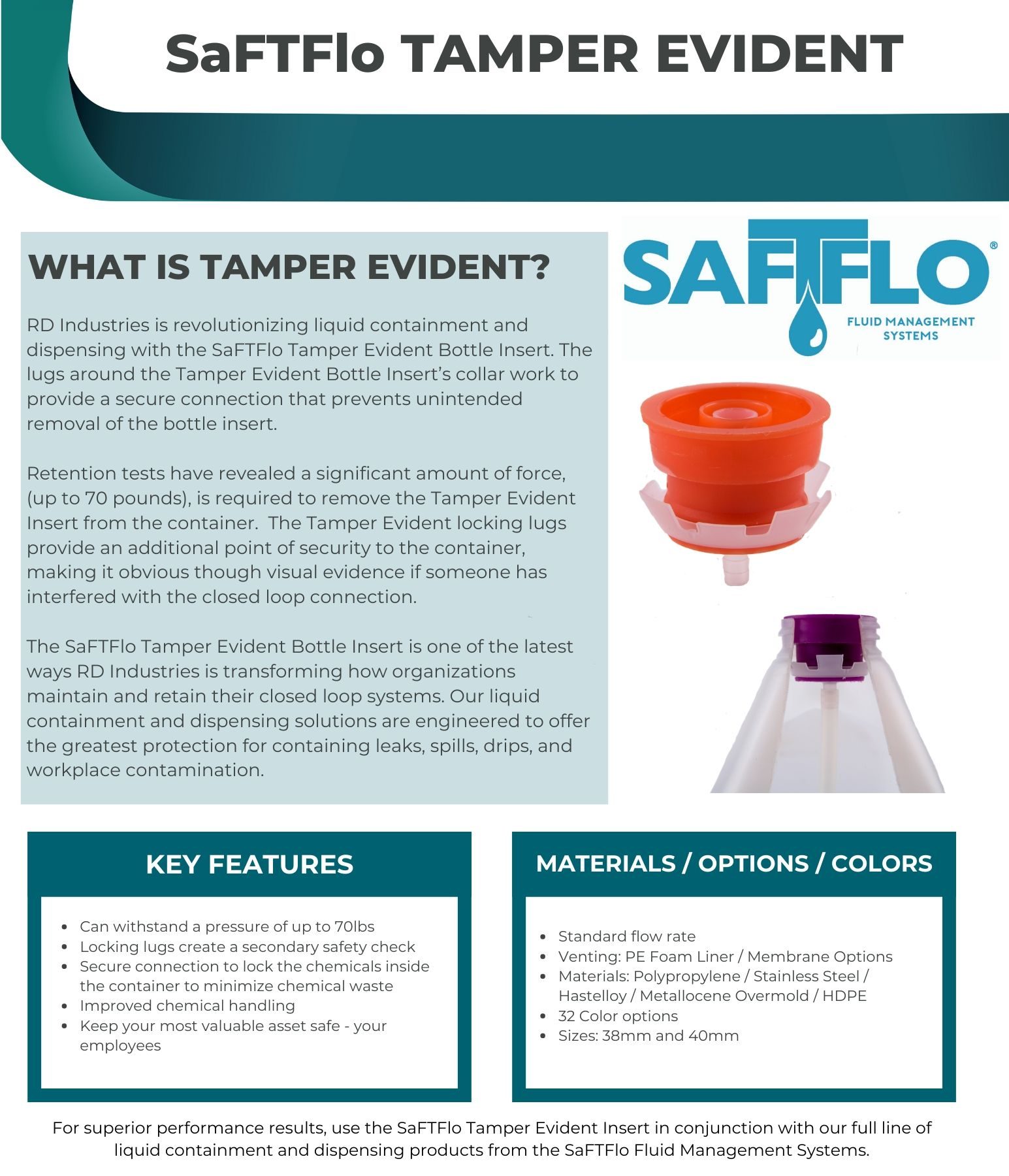 Tamper Evident Bottle Insert | RD Industries Closed Loop systems