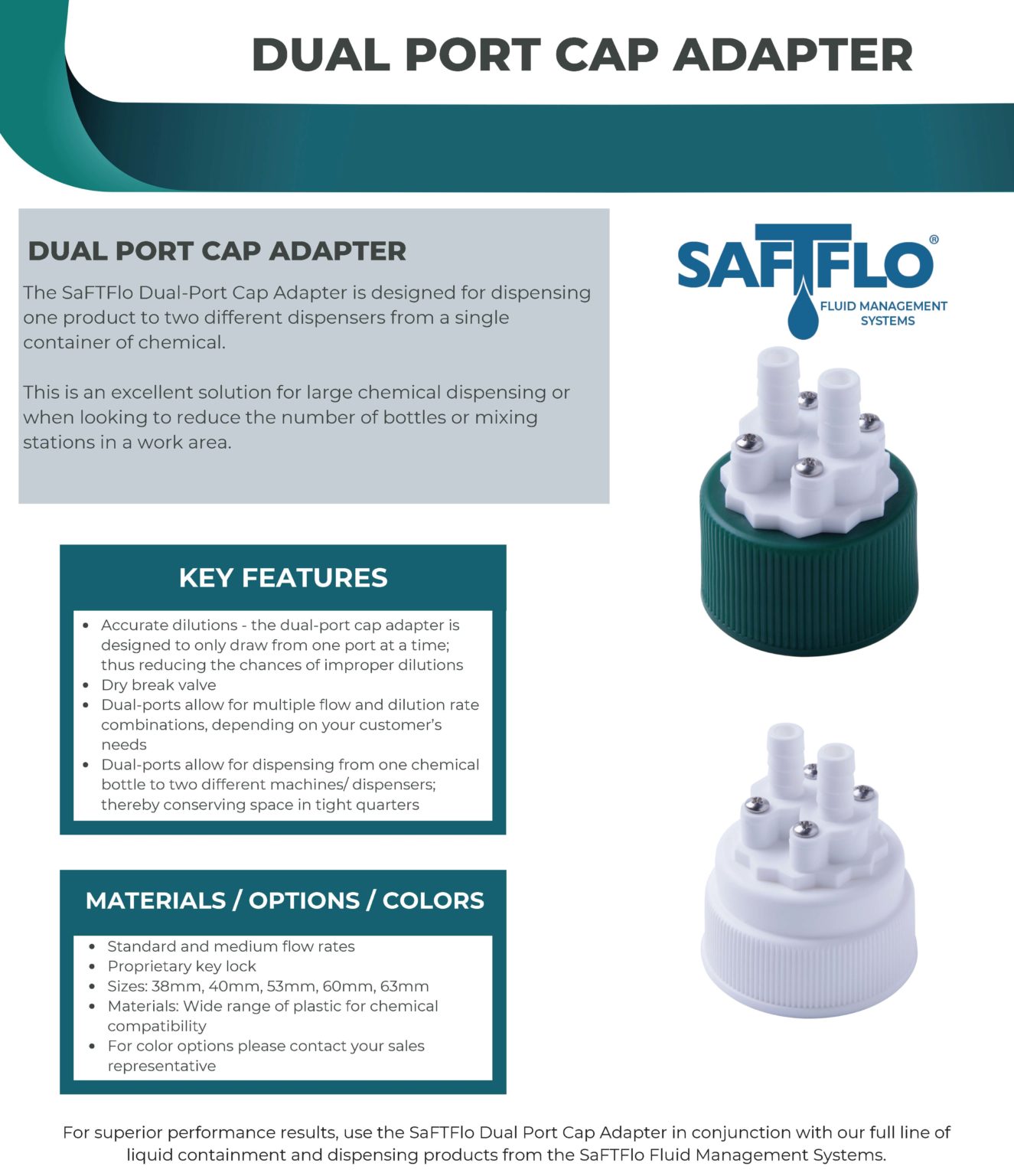 SafTflo Fluid Management System | Dual Port Cap Adapter | RD Industries ...